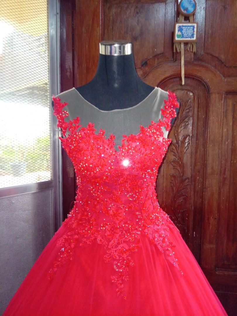 Red debut ballgown, Women's Fashion, Dresses & Sets, Evening dresses ...