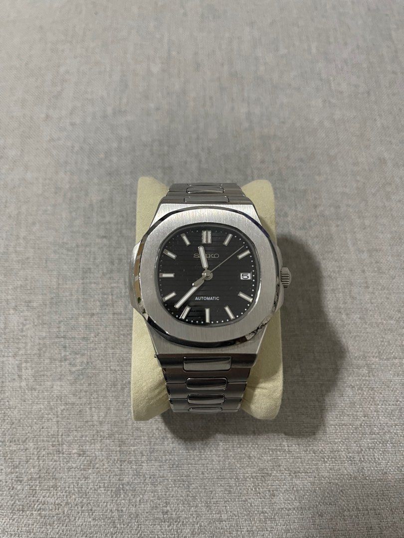 Seiko Mod Nautilus Black Dial, Luxury, Watches on Carousell