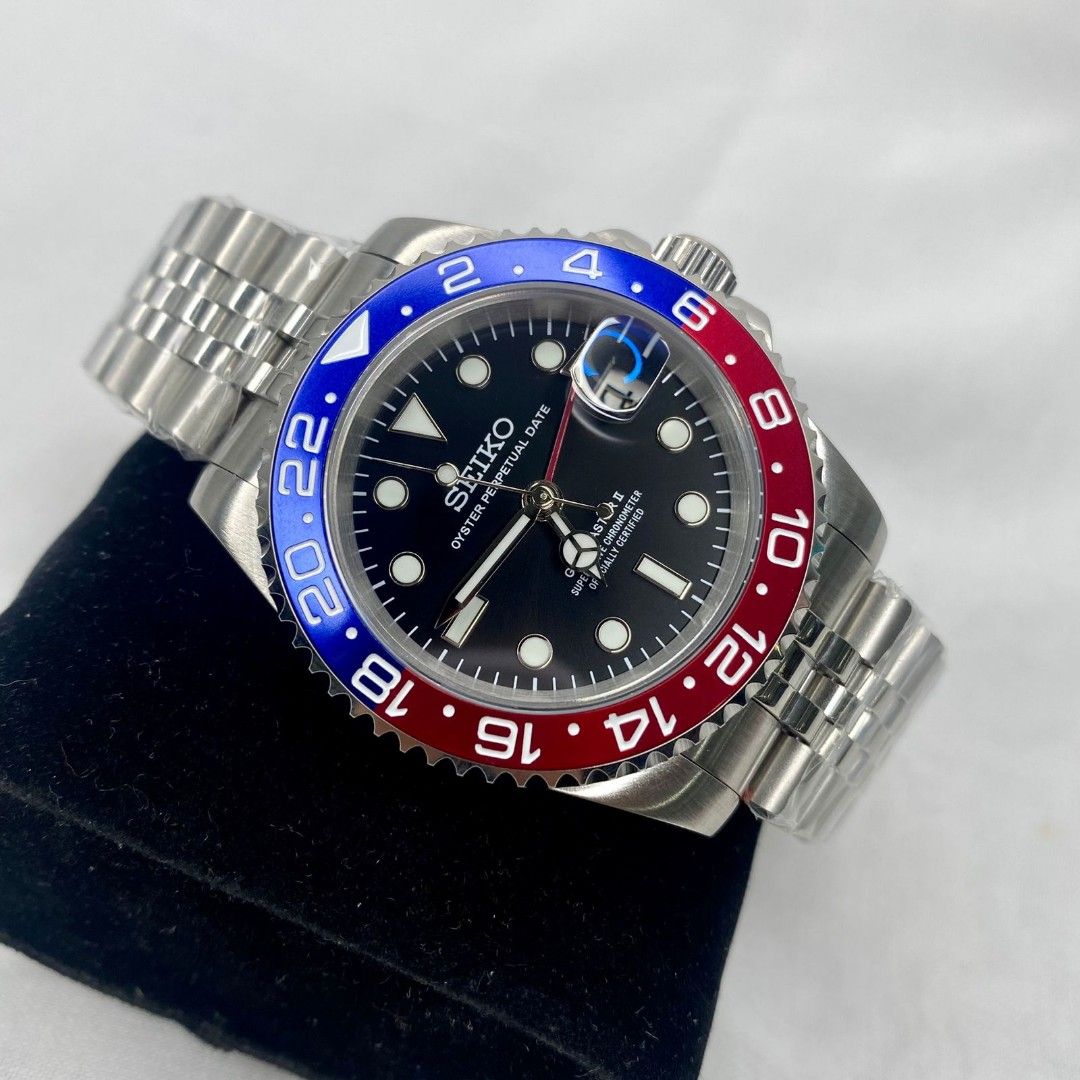Seiko mod Pepsi bezel gmt nh35 movmemt, Fesyen Pria, Jam Tangan di Carousell