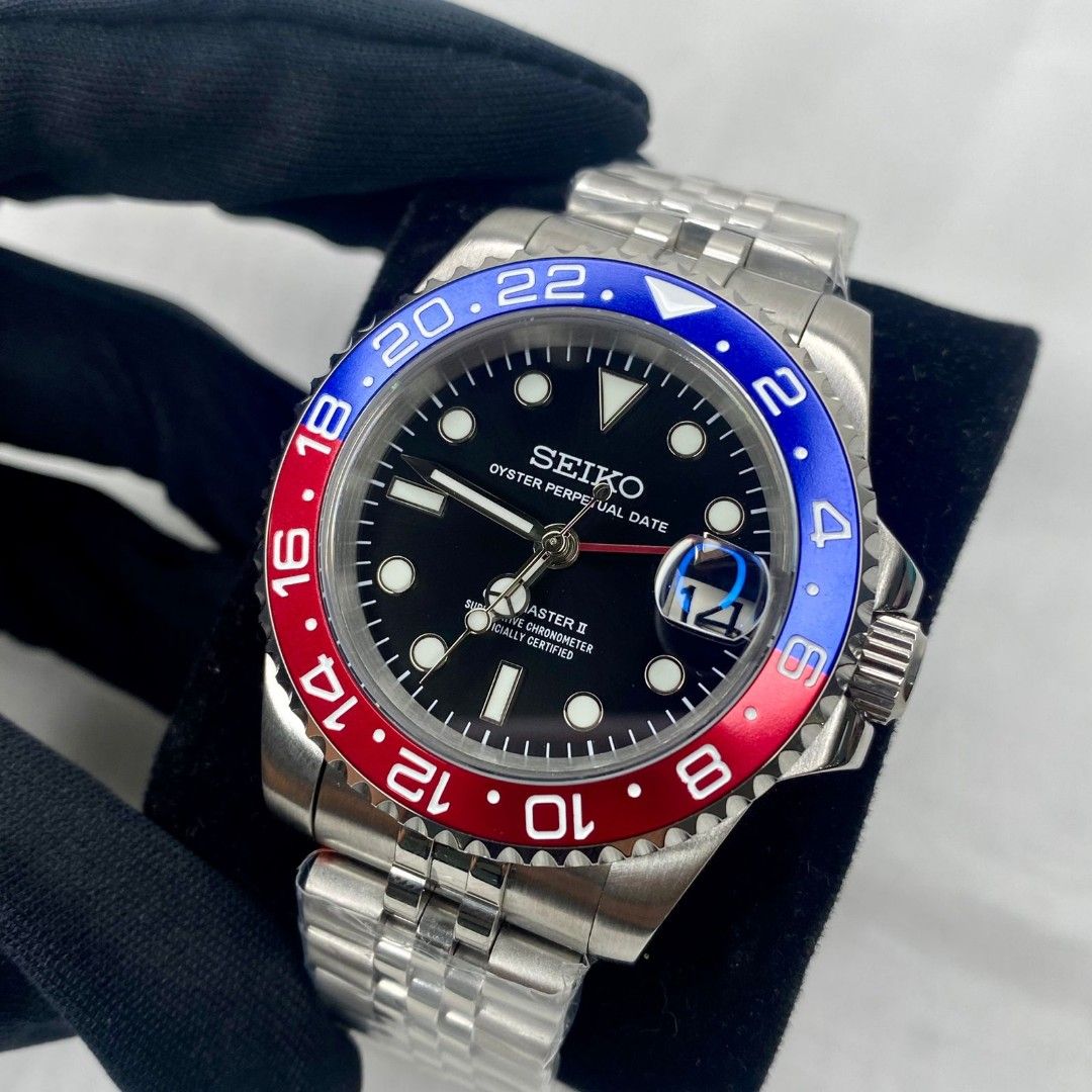 Seiko mod Pepsi bezel gmt nh35 movmemt, Fesyen Pria, Jam Tangan di Carousell