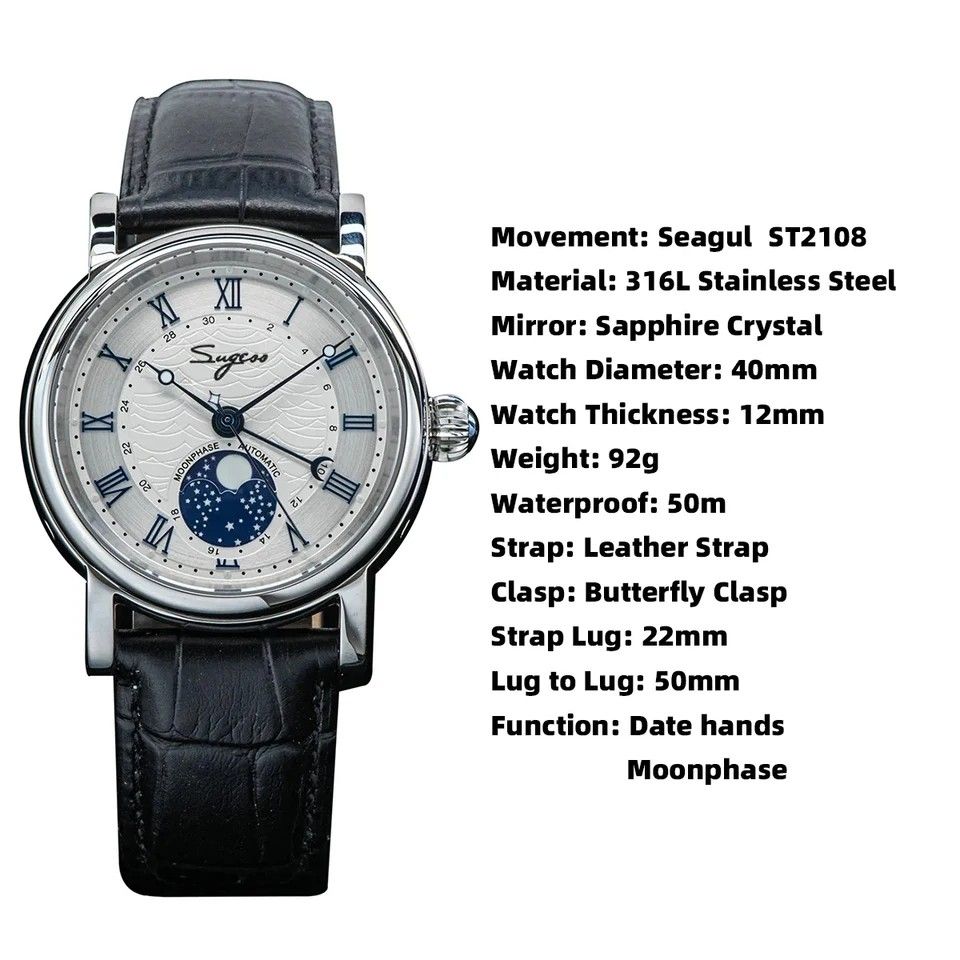 Sugess moonphase automatic watch, Men's Fashion, Watches & Accessories ...