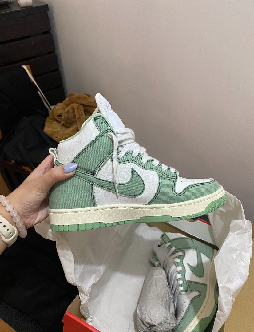 Tattered Green and White Nike Dunk High 1985, Men's Fashion, Footwear ...