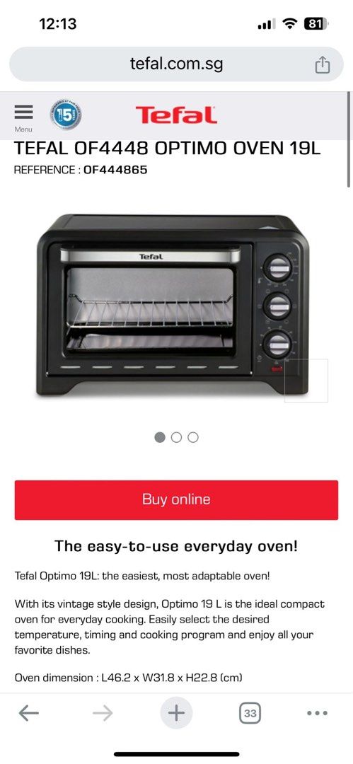 Tefal Electric Oven Optimo 19L, TV & Home Appliances, Kitchen Appliances, Ovens & Toasters on ...