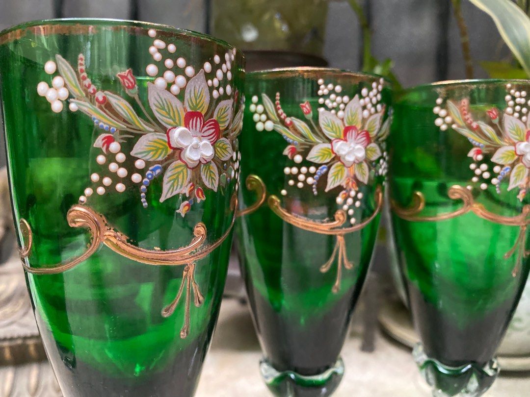 Vintage green and gold floral champagne glass Italian Bohemian, Hobbies ...