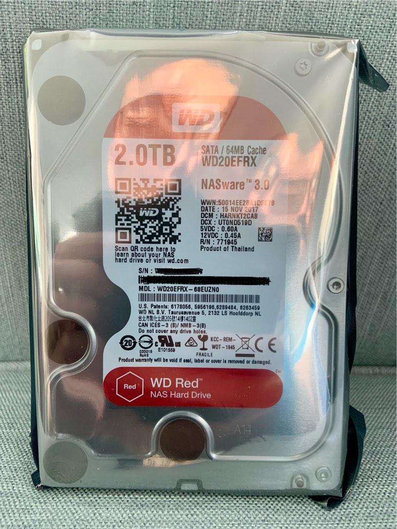 (全新未開封) Western Digital Red NAS Hard Drive 2TB WD20EFRX WD 硬碟 SATA3, 電腦 ...