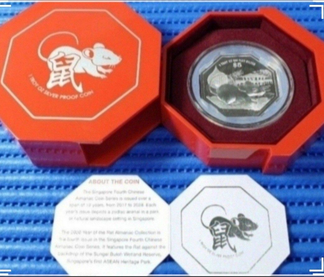 2020 Singapore Lunar Year of the Rat Octagon Shaped $5 Silver Proof ...