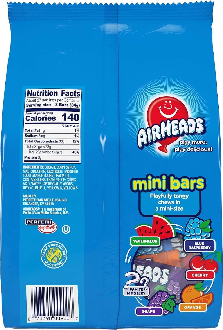 Airheads Candy Mini Bars, Assorted Fruit Flavors, Individually Wrapped ...