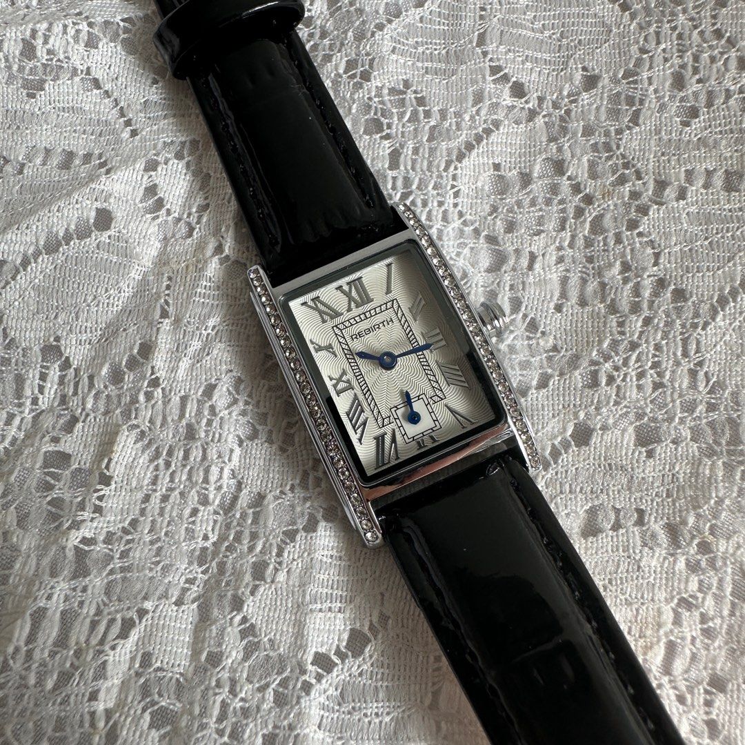 Vintage Black Leather Rectangle Elegant Watch, Women's Fashion, Watches ...