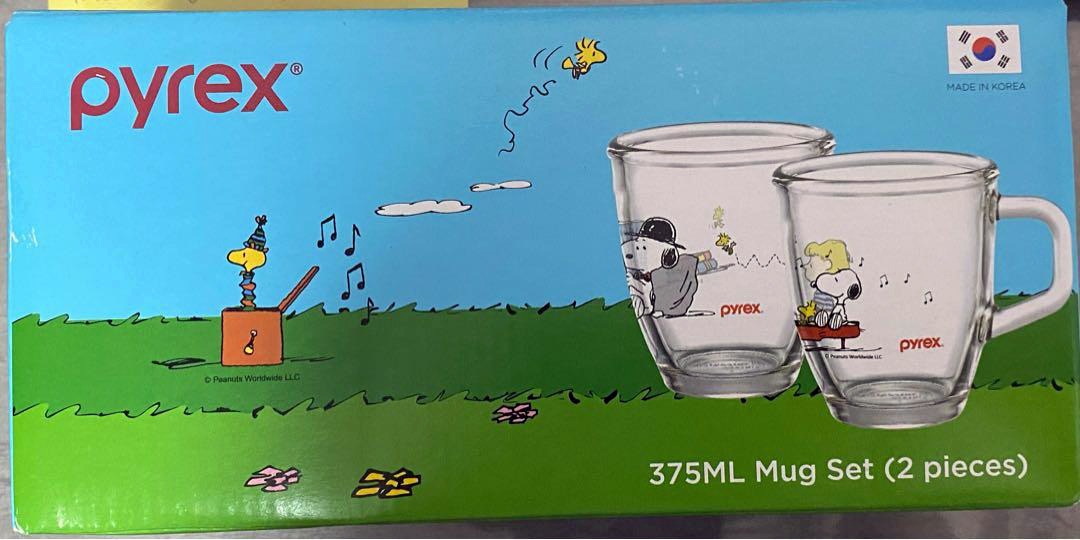 LIMITED EDITION Pyrex Snoopy / Peanuts 2pieces 375ml Glass Mug Cup ...