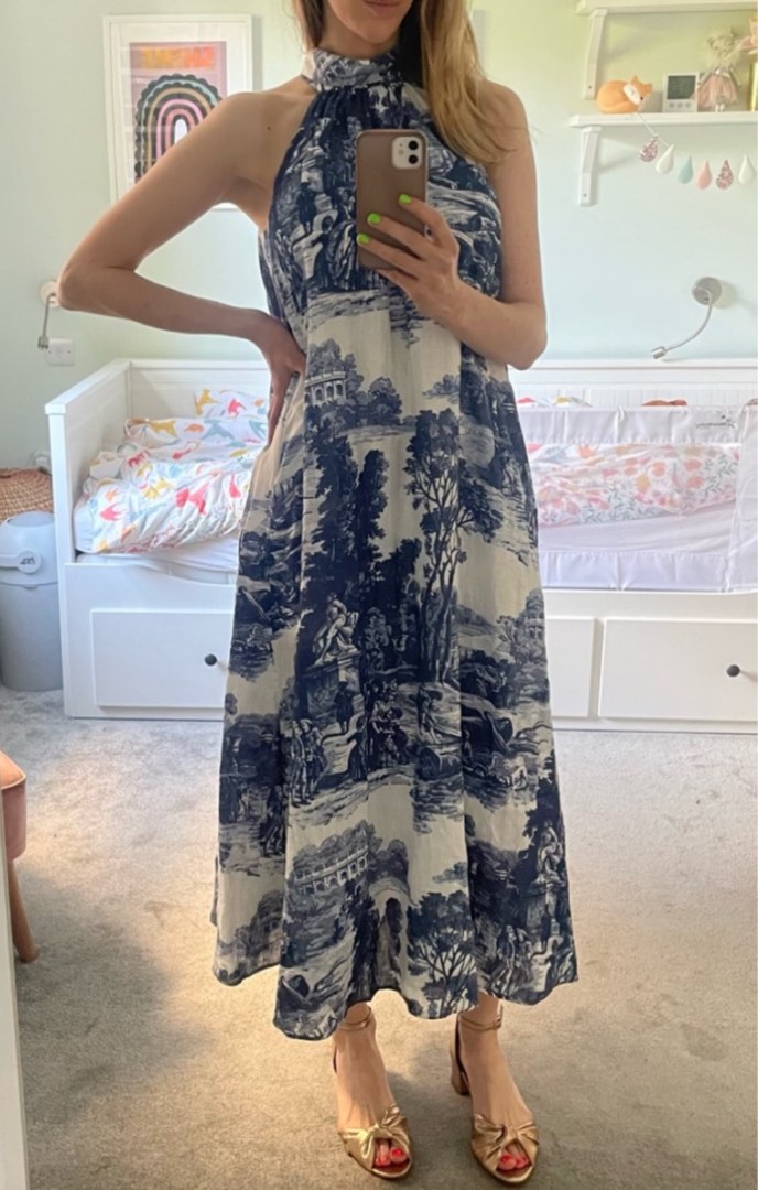 COS French toile linen maxi dress blue, Women's Fashion, Dresses & Sets ...