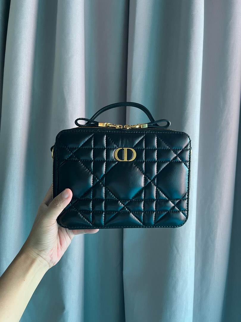 DIOR CARO BOX BAG Black Quilted, Luxury, Bags & Wallets on Carousell