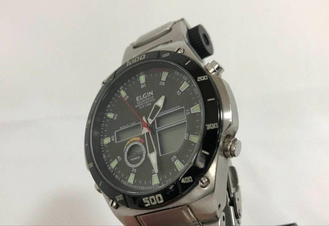 Elgin FK-1381S-AP Mens Solar Radio Control Quartz Mens Analog Digital ...