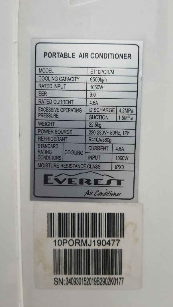 Everest Portable Air-condition 1HP (very slightly used), TV & Home ...