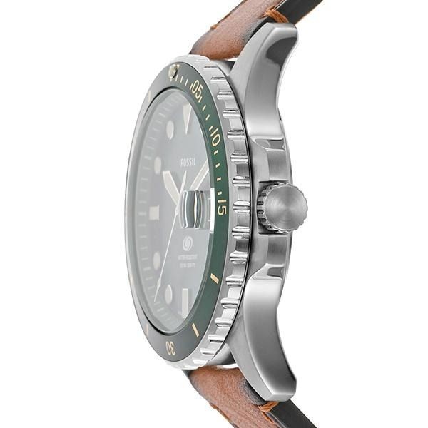 Fossil Blue Dive FS5946 Green Analog Brown Leather Quartz Dress Date ...