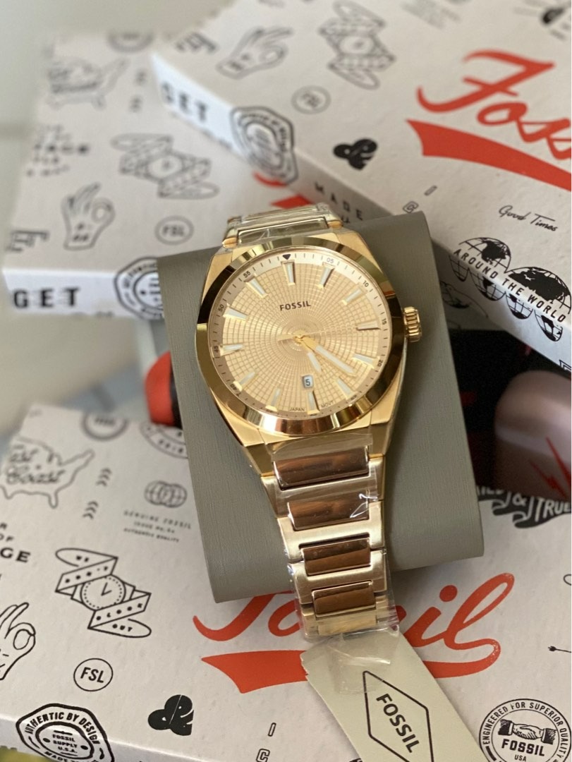 Fossil Everett FS5965 Gold Analog Stainless Steel Classic Dress Quartz ...