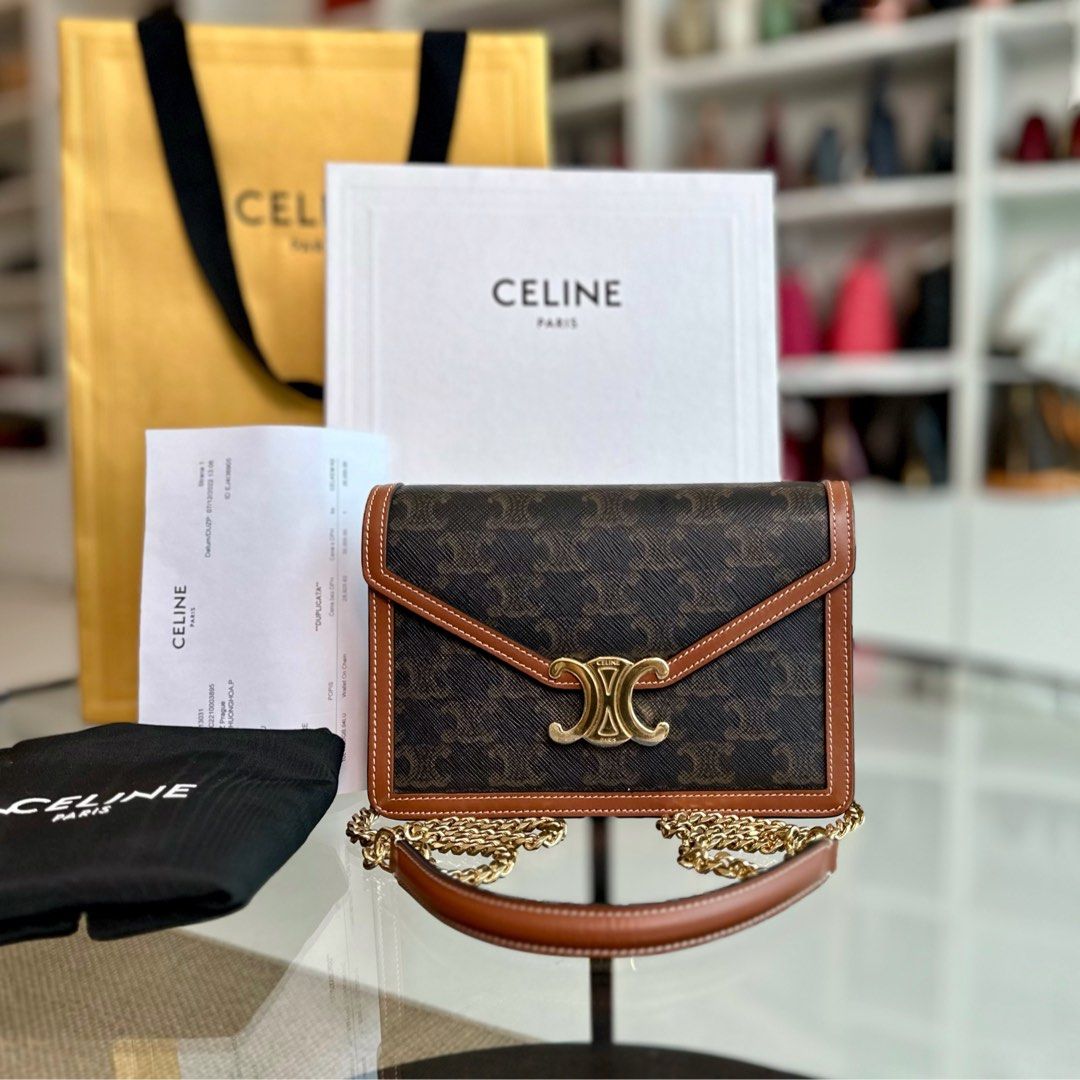 *Full Set* Celine Triomphe Envelope WOC Wallet On Chain Coated Canvas ...