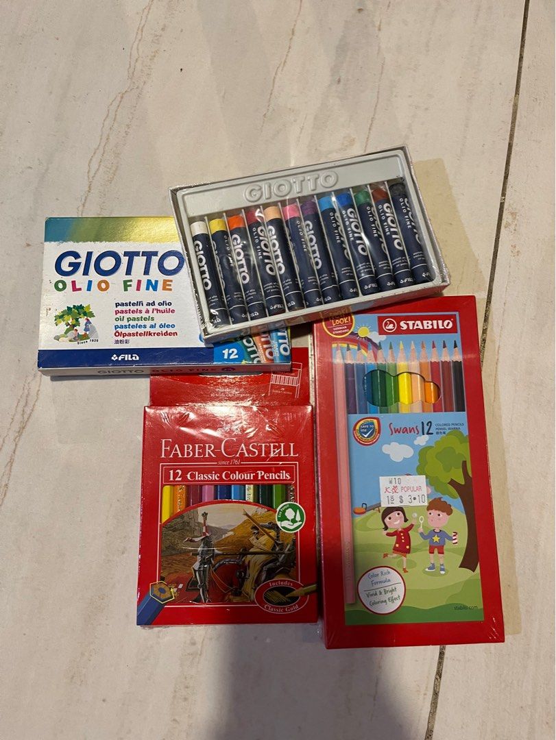 Giotto Olio Fine crayon (12 colours), Faber Castell short colour ...