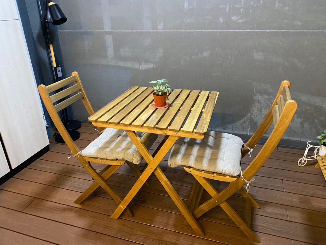 IKEA Balcony Foldable Set (table + 2 chairs) cushions included ...