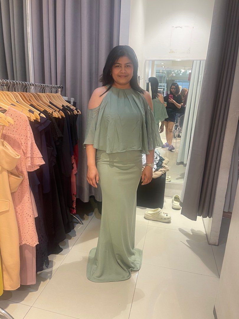 Karimadon Cheena Long Gown in Sage Green, Women's Fashion, Dresses & Sets, Evening dresses ...