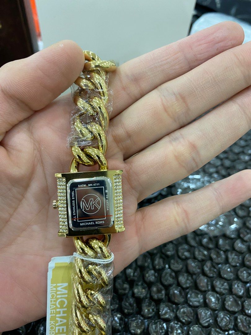 Mk Chain Lock Three Hand Gold Ladies Watch Mk4711, Women's Fashion ...