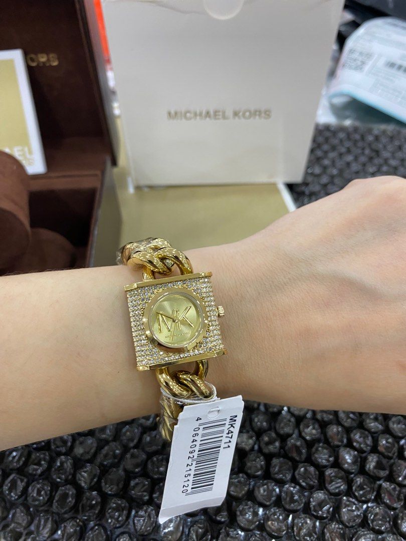 Mk Chain Lock Three Hand Gold Ladies Watch Mk4711, Women's Fashion ...