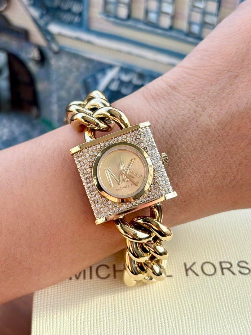 Mk Chain Lock Three Hand Gold Ladies Watch Mk4711, Women's Fashion ...