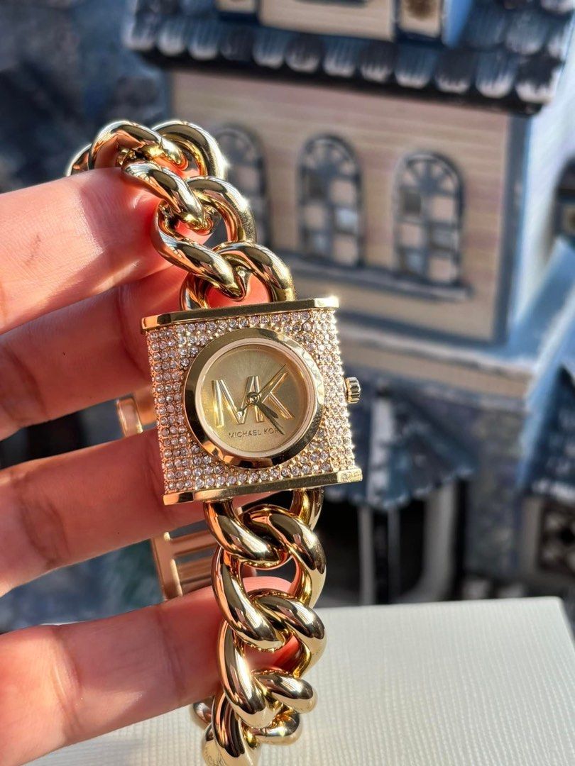 Mk Chain Lock Three Hand Gold Ladies Watch Mk4711, Women's Fashion ...