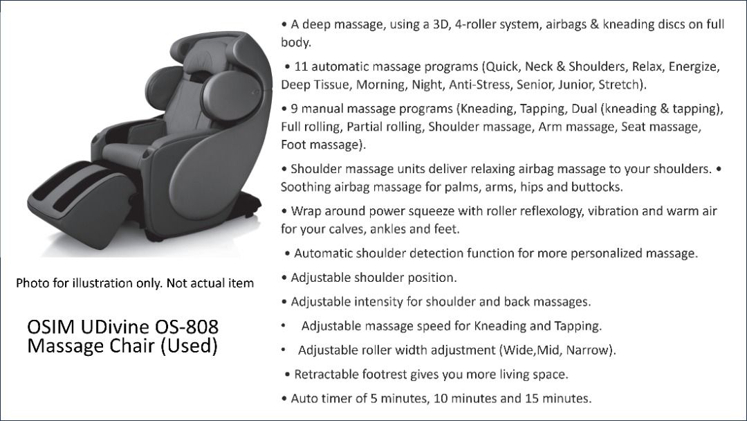 OSIM UDivine OS-808 Massage Chair (Used), Health & Nutrition, Massage ...