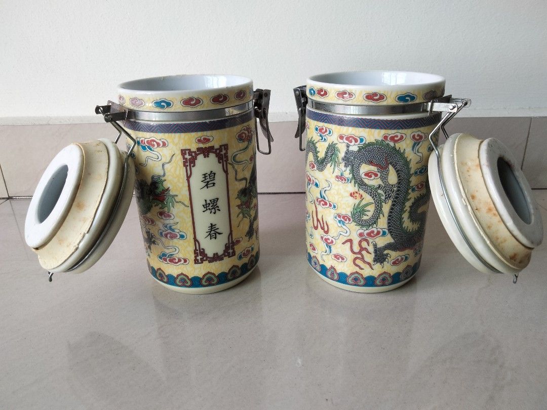 Porcelain Chinese dragon design canisters, Furniture & Home Living ...
