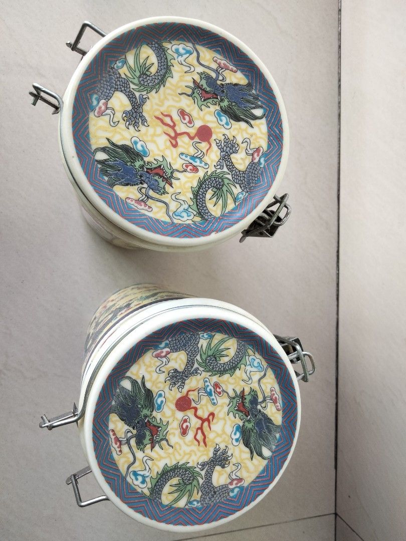 Porcelain Chinese dragon design canisters, Furniture & Home Living ...
