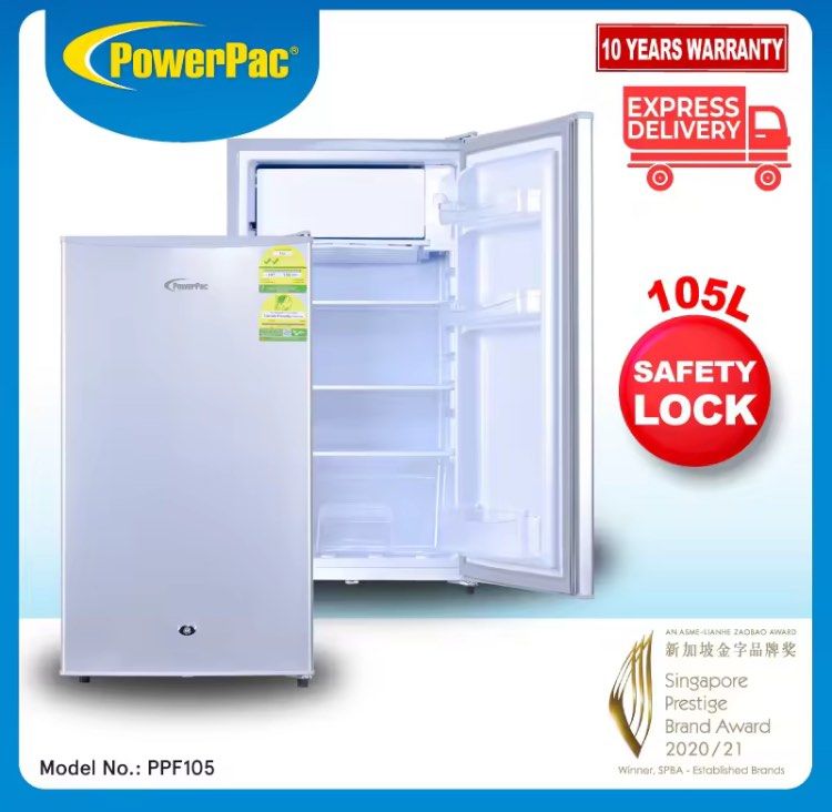 PowerPac Bar Fridge 105L With Lock, TV & Home Appliances, Kitchen ...