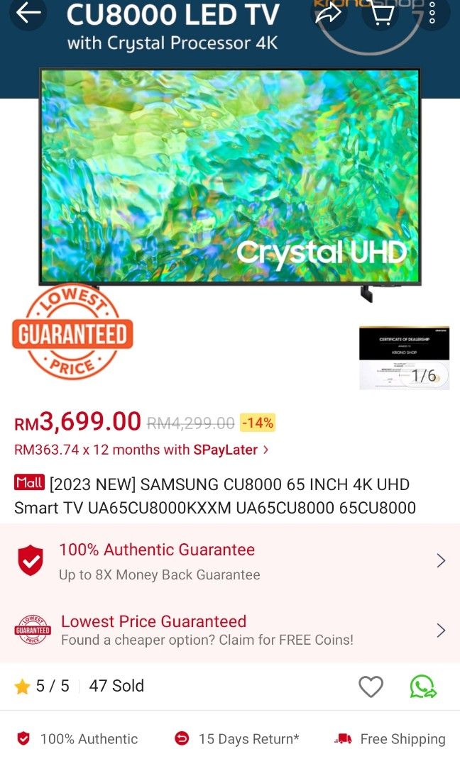 SAMSUNG CU8000 65 INCH 4K UHD Smart TV, TV & Home Appliances, TV ...