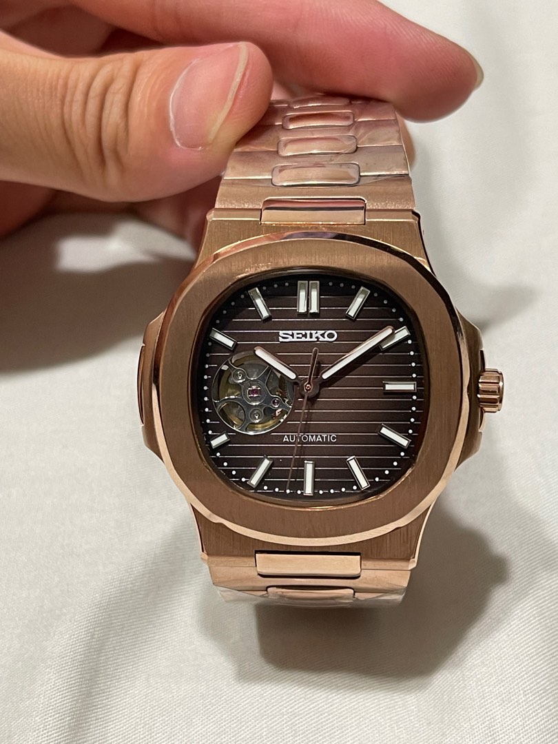 Seiko Nautilus Rose Gold Mod Open Heart, Men's Fashion, Watches ...