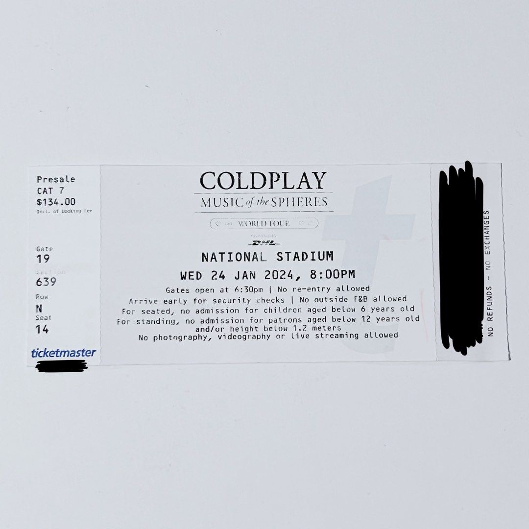 Selling 1x CAT7 24 Jan Coldplay Concert Ticket, Tickets & Vouchers ...