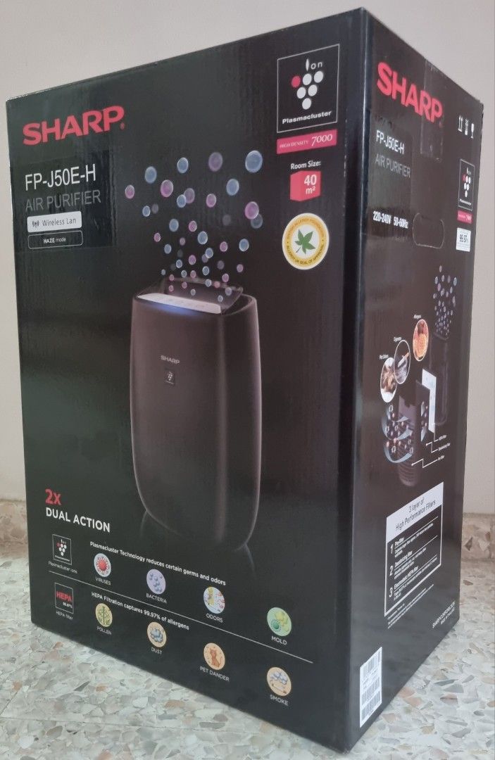 SHARP Plasmacluster AIOT Air Purifier FP-J50E-H, TV & Home Appliances, Air Purifiers ...