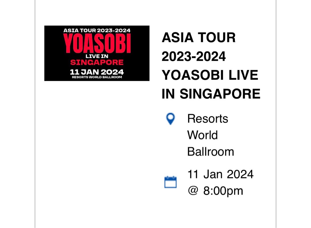 S>Yoasobi SG VIP tickets (11th Jan 2024, 8PM), Tickets & Vouchers ...