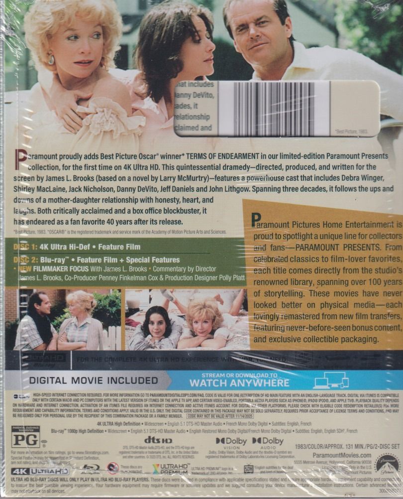 Terms of Endearment 4K (Slipcover) Blu ray / Bluray, Hobbies & Toys, Music & Media, CDs & DVDs ...