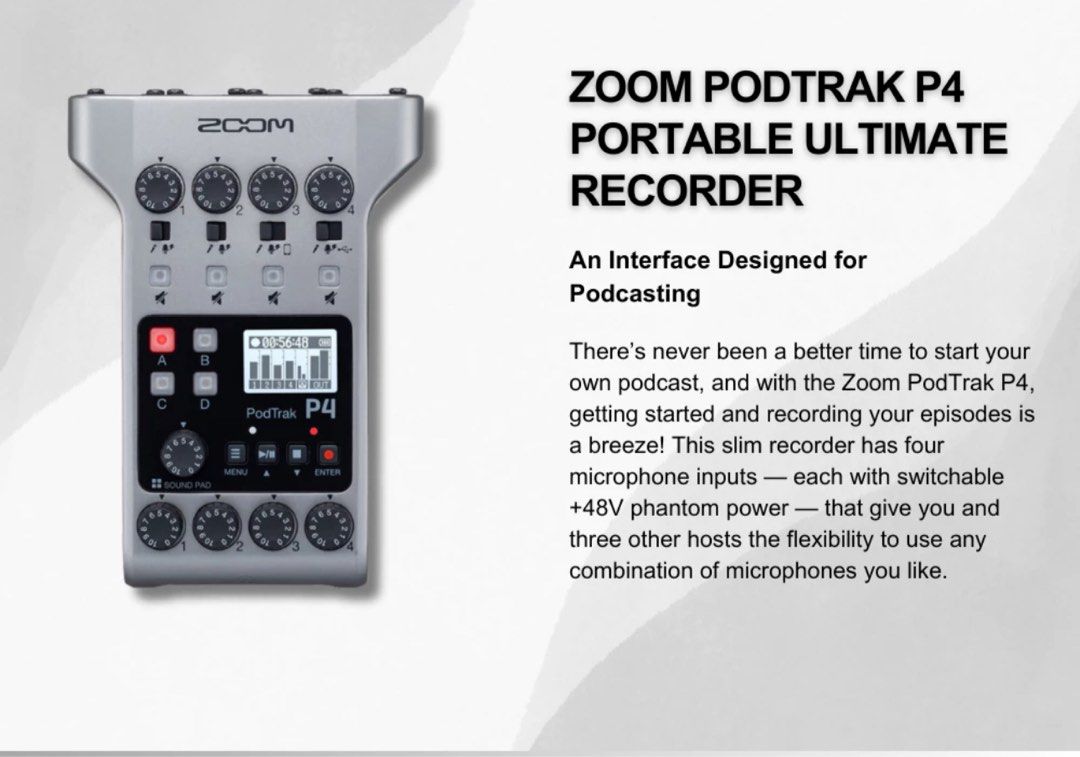 Zoom Podtrak P4 Portable multitrack podcast Recorder, Audio, Voice ...