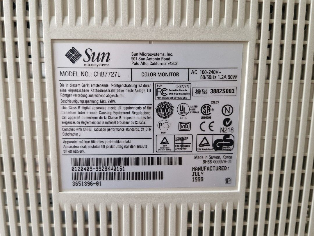 17" Sun Microsystems CHB7727L CRT Monitor, Computers & Tech, Parts ...