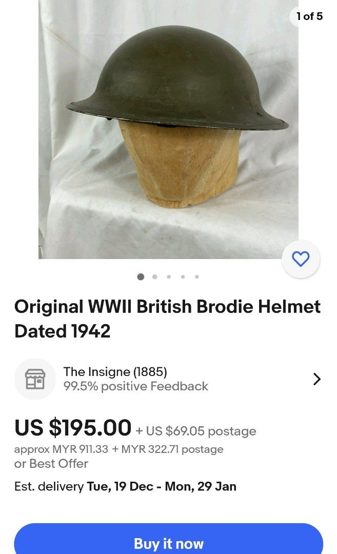 1941 WW2 British Army Brodie Helmet Rare Leftenan Adnan bsa askar ...