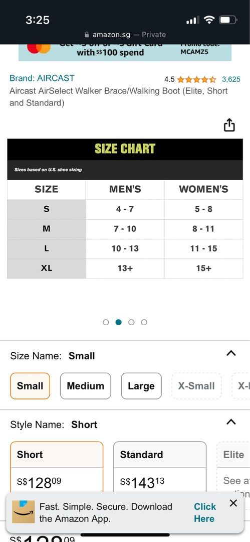 AirCast AirSelect short walking boot in size small, Health & Nutrition ...