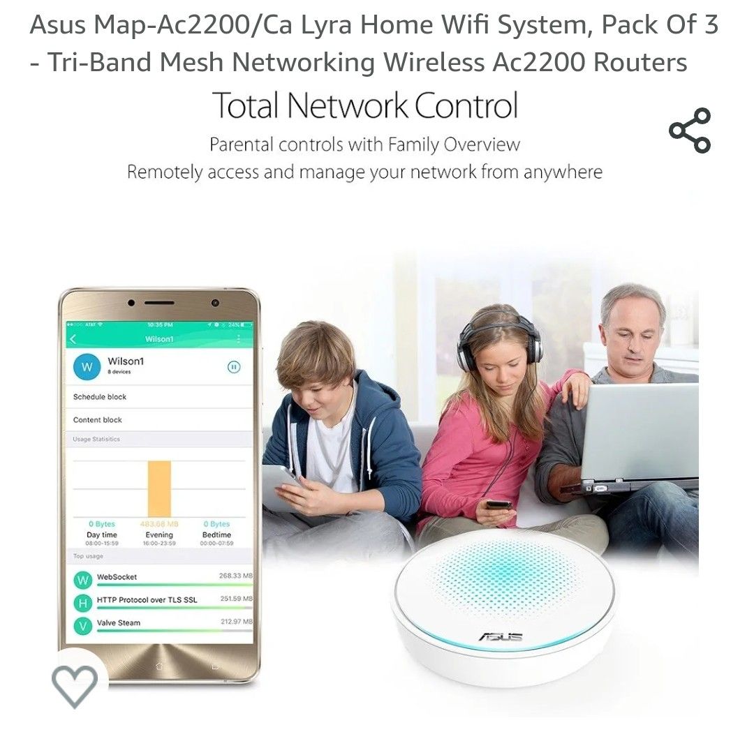 ASUS Lyra Home Tri-Band Mesh Wi-Fi System MAP-AC2200, Computers & Tech ...