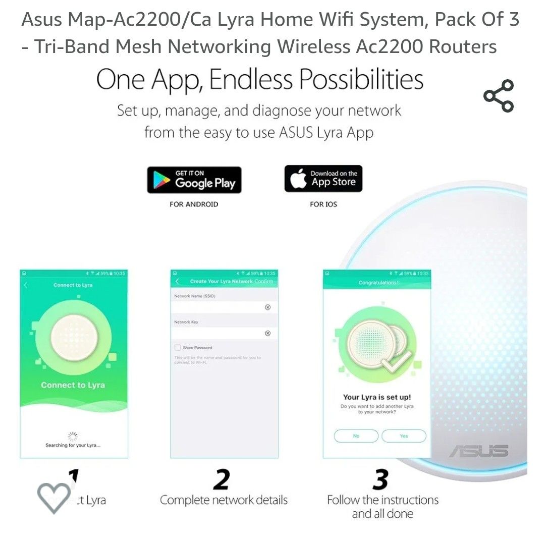 ASUS Lyra Home Tri-Band Mesh Wi-Fi System MAP-AC2200, Computers & Tech, Parts & Accessories ...