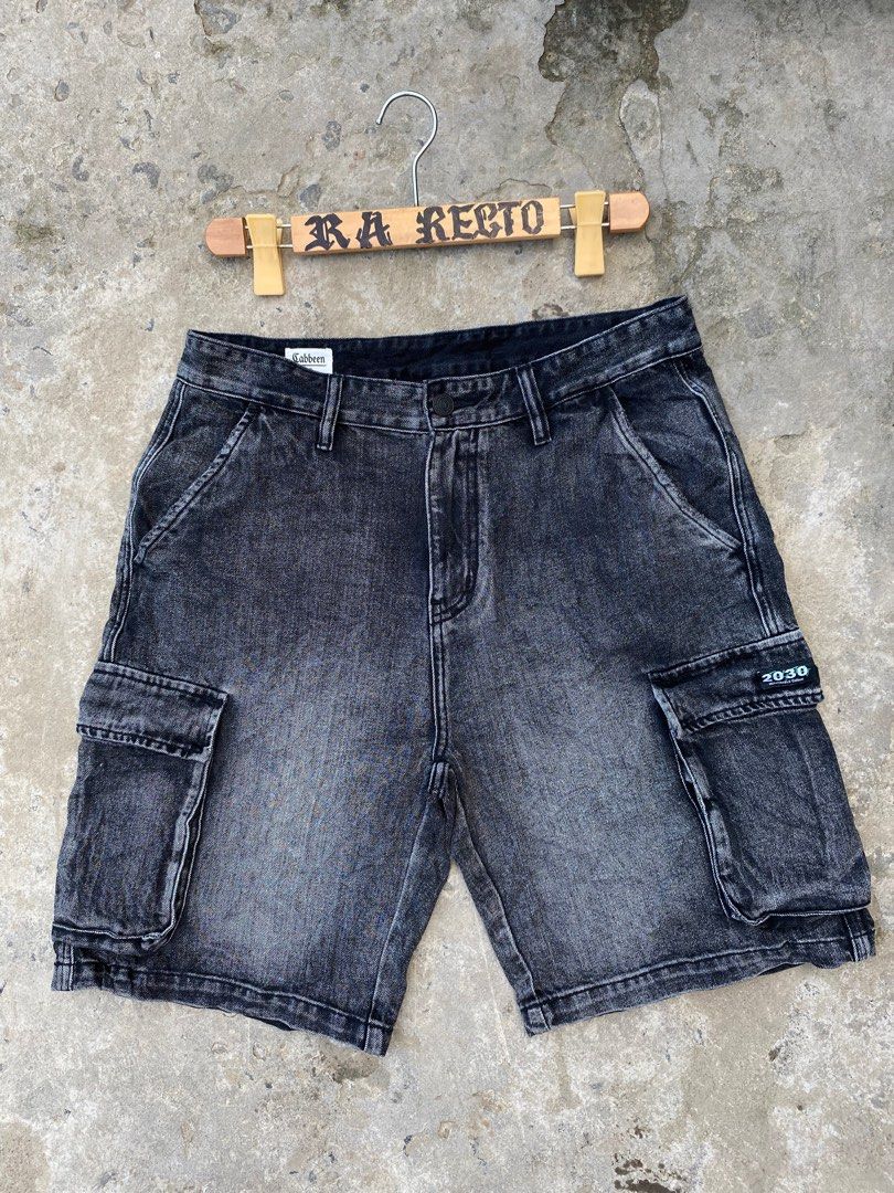 Black Acid Wash Cargo Jorts, Men's Fashion, Bottoms, Shorts on Carousell