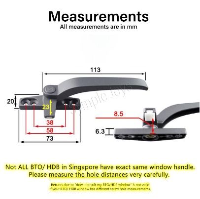 BTO HDB Window Handle Lever Casement Locking Handle, Furniture & Home ...