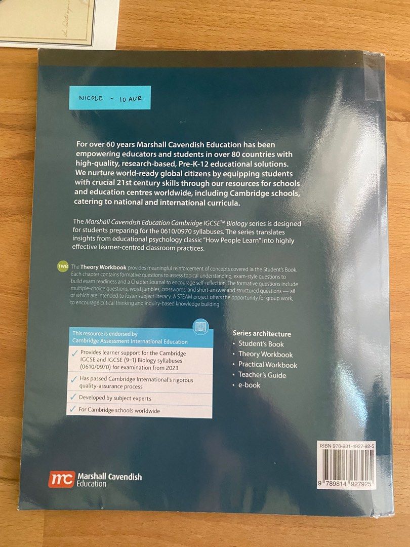 Cambridge IGCSE Biology Theory Workbook (Marshall Cavendish), Hobbies ...