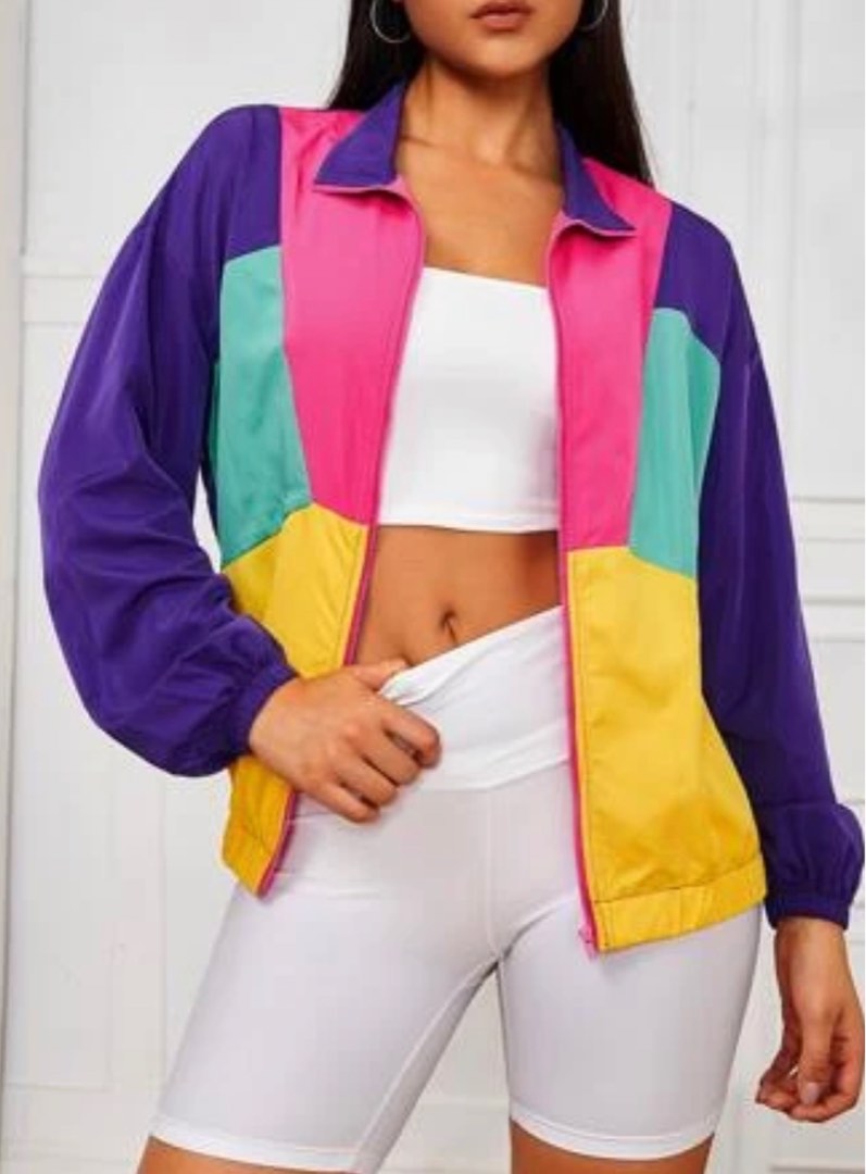 Colorful Retro Zip Up Windbreaker Jacket, Women's Fashion, Coats ...