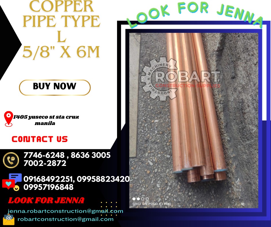 Copper Pipe Type L 5/8" x 6m, Commercial & Industrial, Construction Tools & Equipment on Carousell