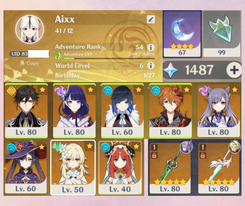 [DUO ARCHON] AR54 Genshin Asia set all Zhongli + Raiden + Yelan ...