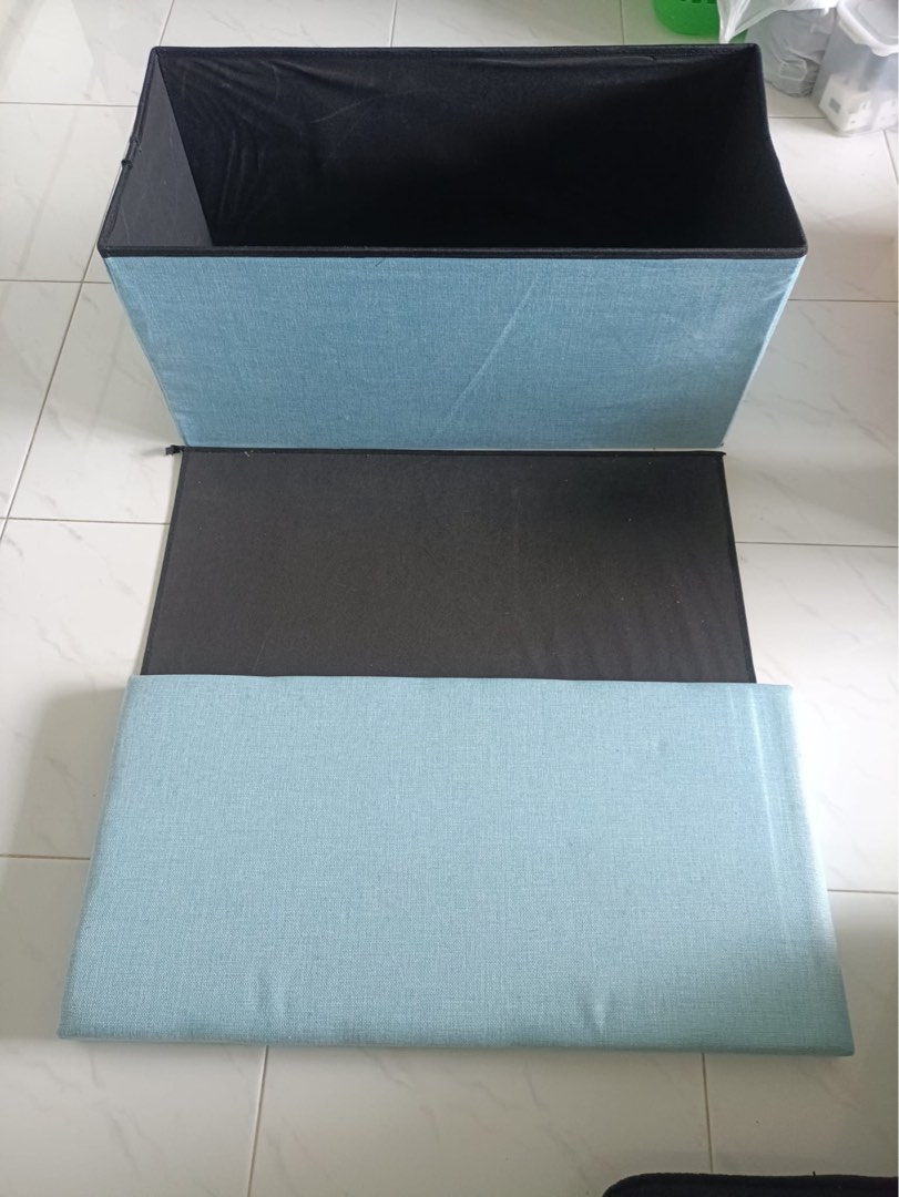 Foldable storage stool container box 2 seater light blue, Furniture ...